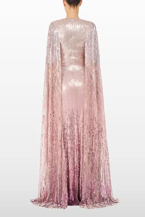 Jenny Packham Sequin-embellished Maxi Gown With Cape Sleeves - Sugar
