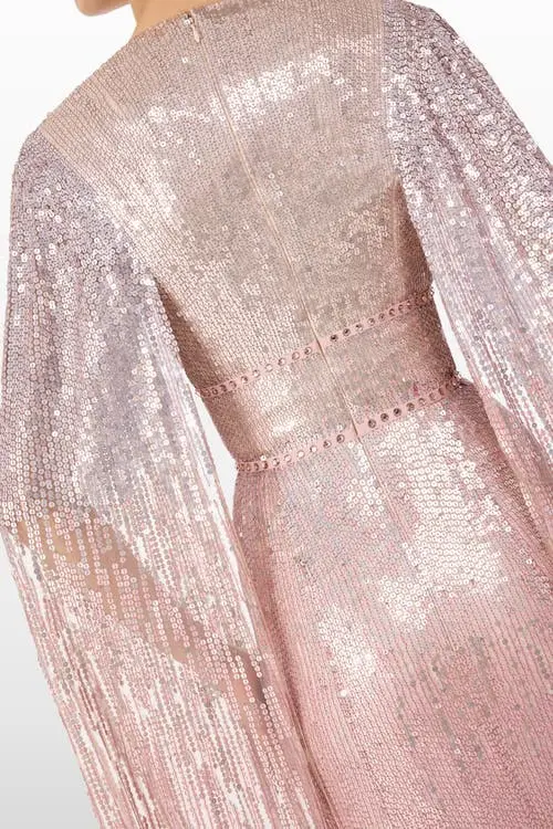 Jenny Packham Sequin-embellished Maxi Gown With Cape Sleeves - Sugar