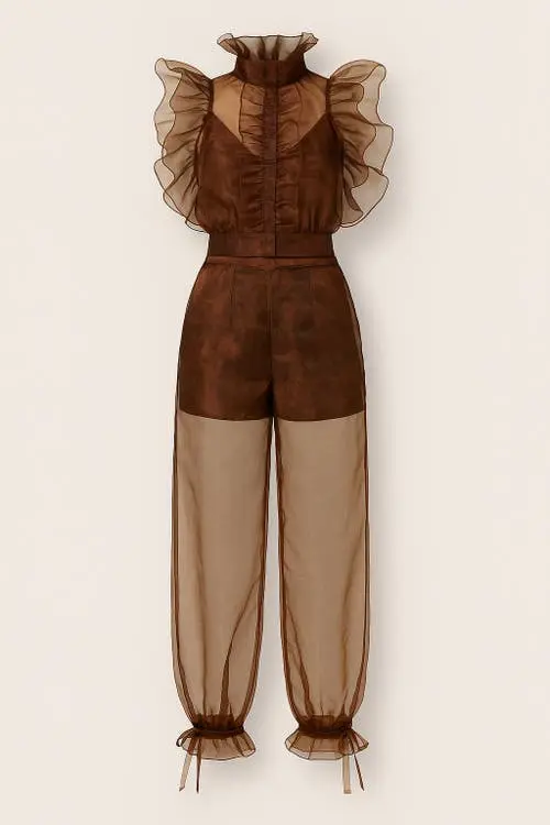 SAN MALO Sheer Organza Pants With Gathered Hems