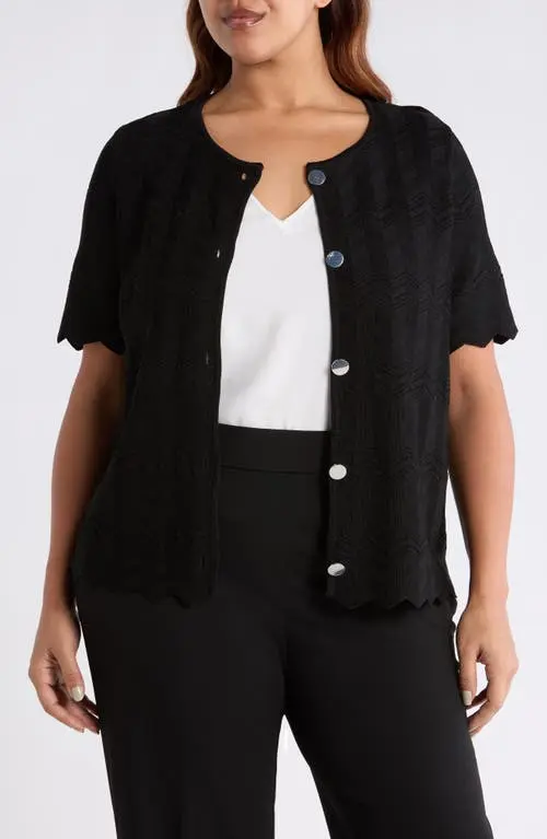 Anne Klein Pointelle Short Sleeve Cardigan - Anne Black
