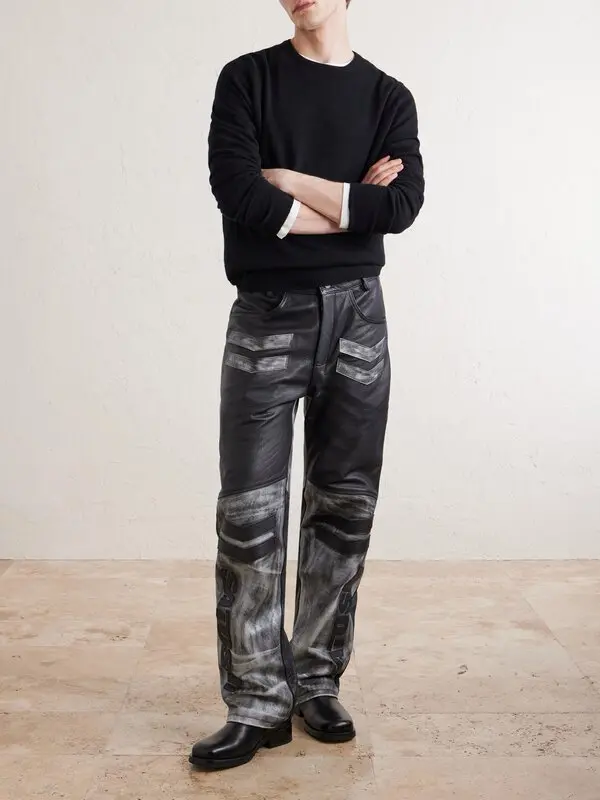 SATOSHI NAKAMOTO 2.0 Moto Appliquéd Leather Trousers