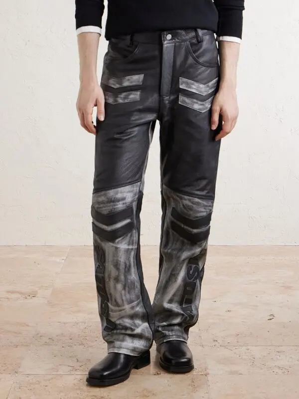 SATOSHI NAKAMOTO 2.0 Moto Appliquéd Leather Trousers