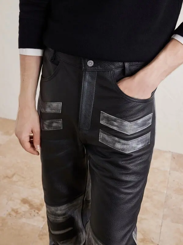 SATOSHI NAKAMOTO 2.0 Moto Appliquéd Leather Trousers