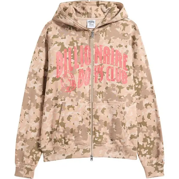 BILLIONAIRE BOYS CLUB Camouflage Cotton Zip Front Graphic Hoodie - Doeskin
