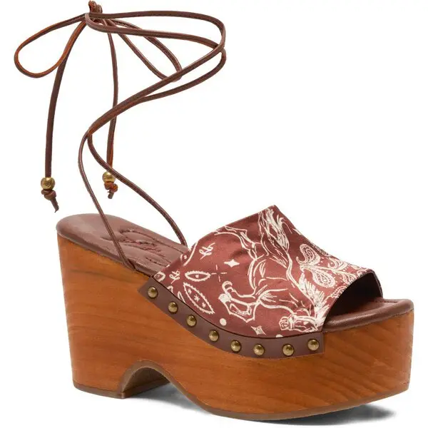 Free People Front Row Wraparound Ankle Strap Platform Sandal - Horses Bandana