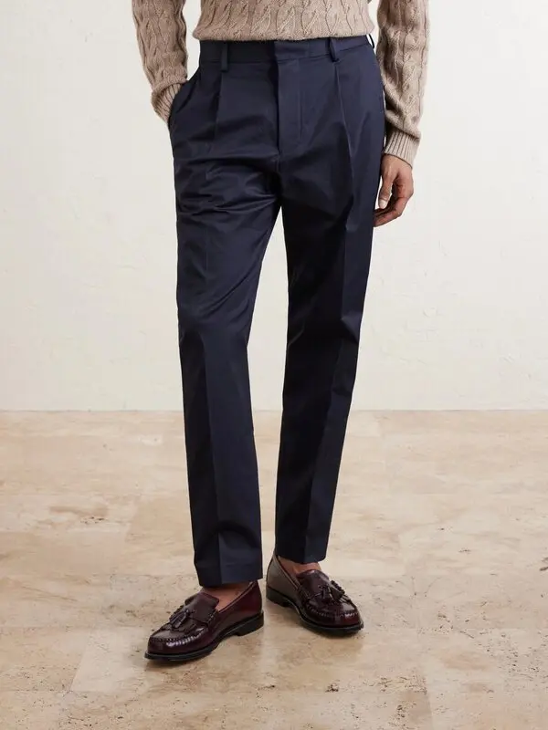 Nn07 Tapered Pleated Organic Cotton-blend Twill Trousers