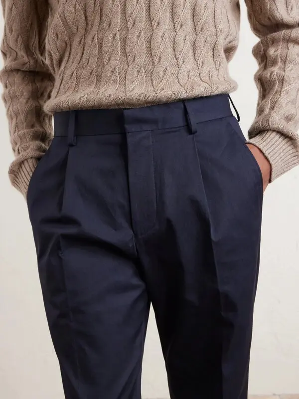 Nn07 Tapered Pleated Organic Cotton-blend Twill Trousers