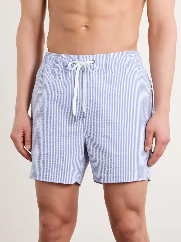 Onia Charles Straight-fit Striped Seersucker Swim Shorts - Blue