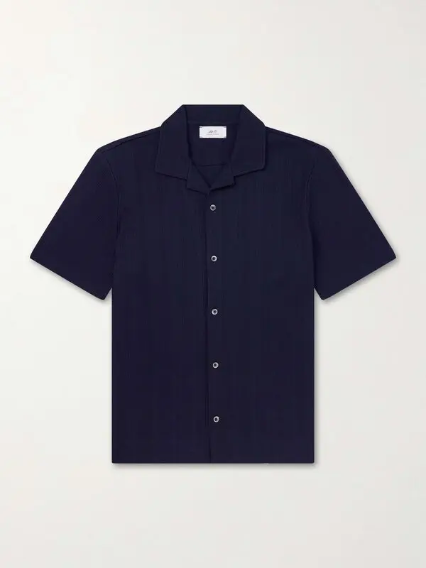 Mr P. Camp-collar Textured Organic Cotton Shirt