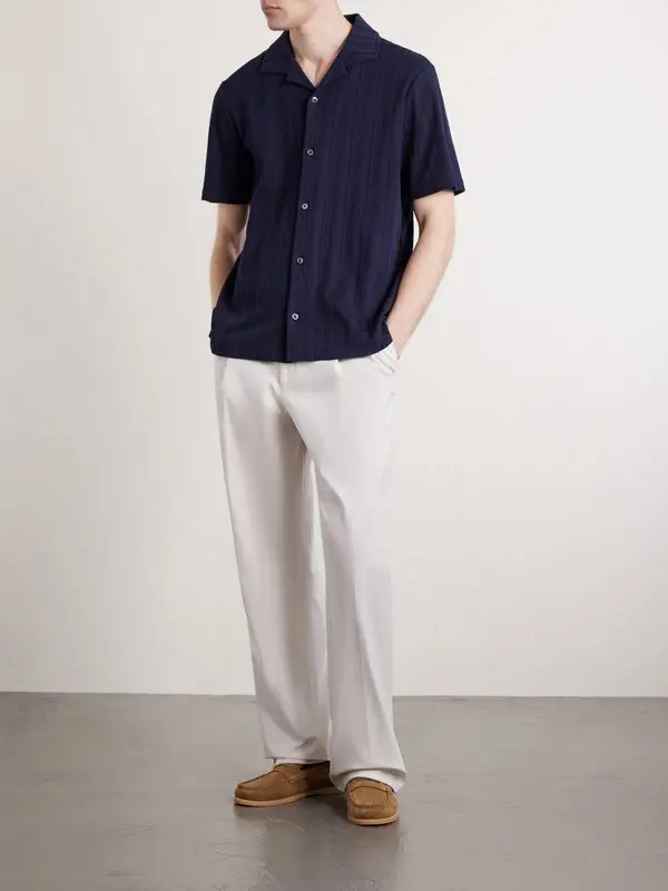 Mr P. Camp-collar Textured Organic Cotton Shirt