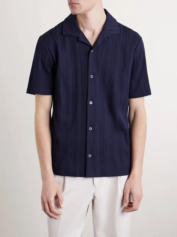 Mr P. Camp-collar Textured Organic Cotton Shirt
