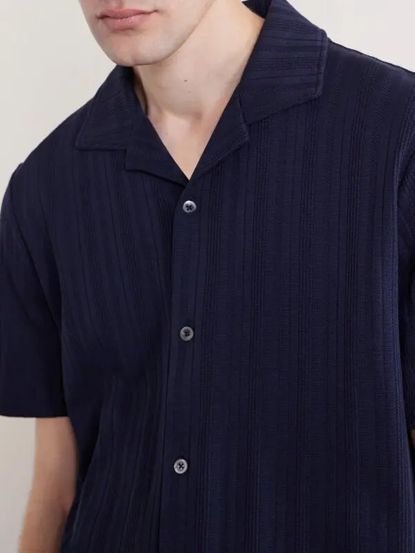 Mr P. Camp-collar Textured Organic Cotton Shirt