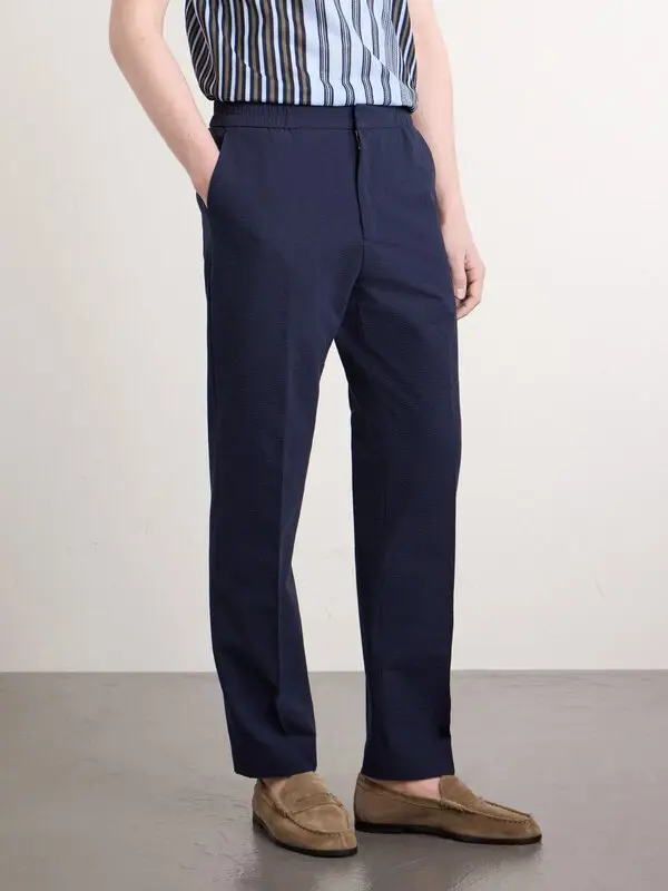 Paul Smith Straight-leg Cotton-blend Seersucker Trousers - Blue