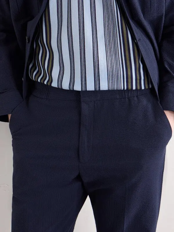 Paul Smith Straight-leg Cotton-blend Seersucker Trousers - Blue
