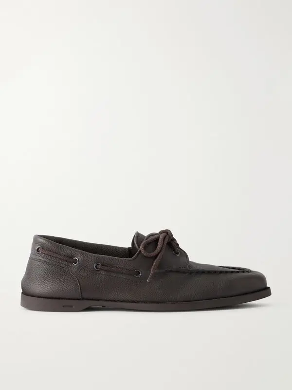 John Lobb Foil Full-grain Leather Boat Shoes