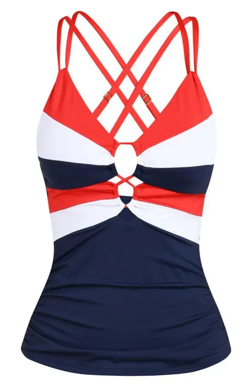 La Blanca Lace-up Underwire Tankini - Blue Multi