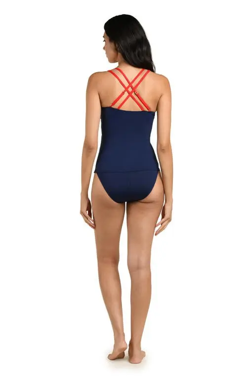 La Blanca Lace-up Underwire Tankini - Blue Multi