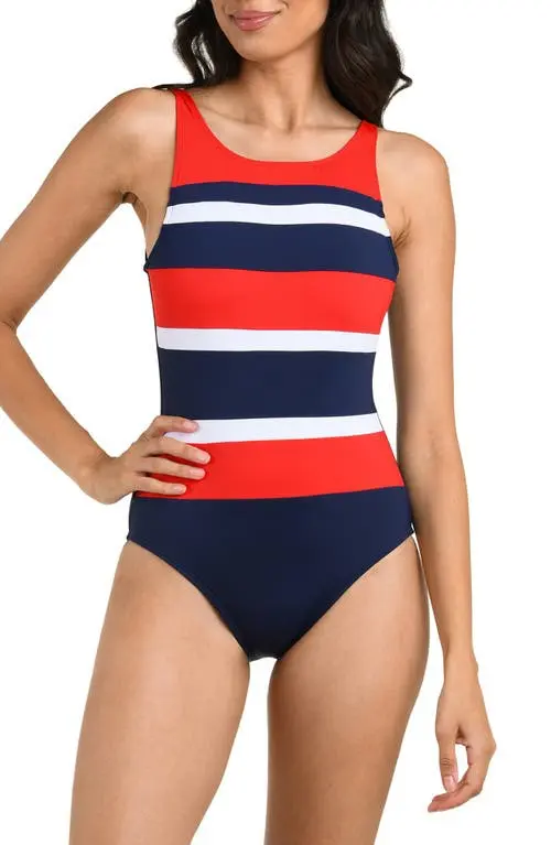 La Blanca Striped One-piece Swimsuit - Blue Multi