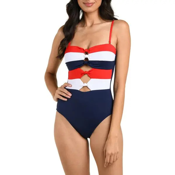 La Blanca Striped One-piece Swimsuit With Knotted Detail - Blue Multi