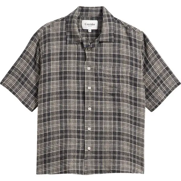 CORRIDOR Plaid Seersucker Short Sleeve Button-up Shirt