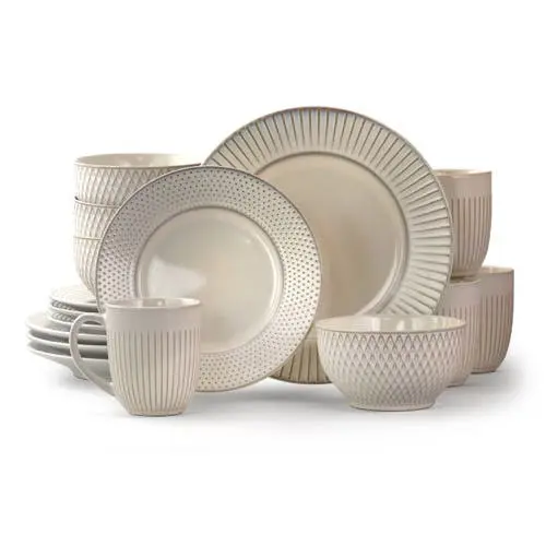 ELAMA Market Finds 16 Piece Round Stoneware Dinnerware Set - White