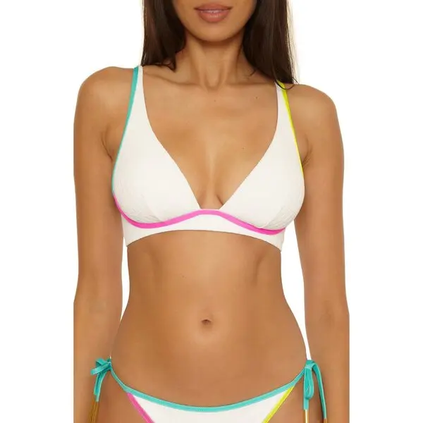 Trina Turk Contrast Trim Wireless Swim Top - White/mul