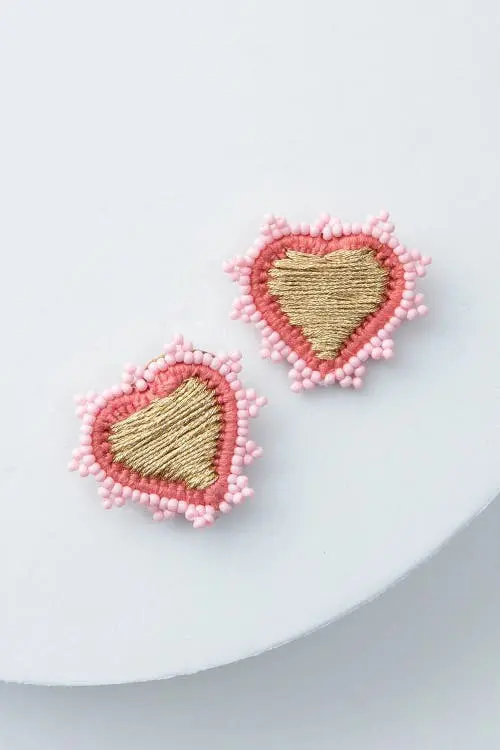 NOONDAY Doily Heart Stud Earrings - Pink