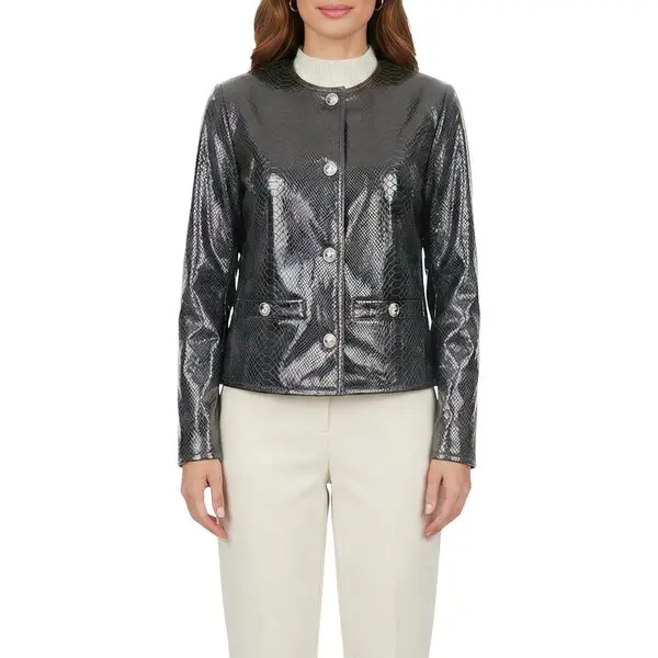 Gorski Genuine Metis Suede Python Printed Jacket - Anthracite