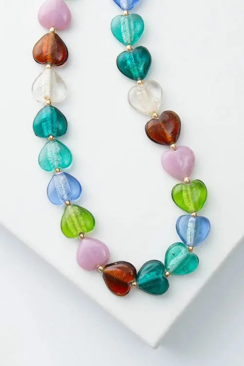 NOONDAY Lampwork Heart Glass Bead Necklace - Pearl