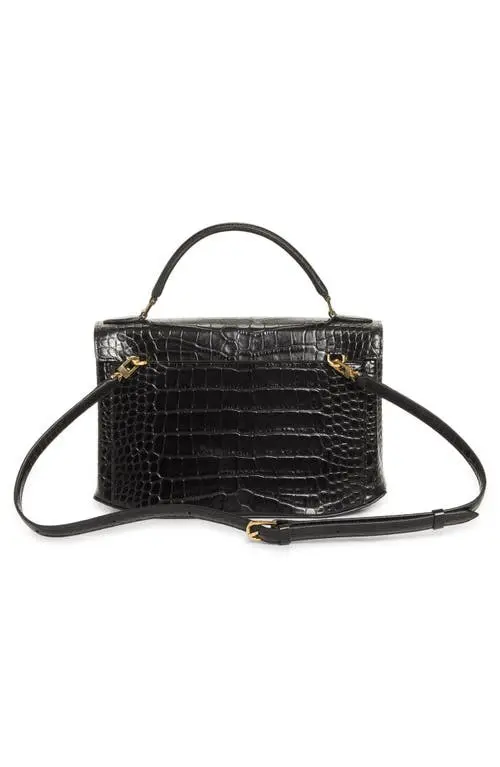 TOTEME Croc Embossed Leather Top Handle Bag - Black
