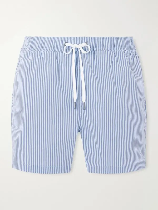Onia Charles Straight-fit Striped Seersucker Swim Shorts - Blue
