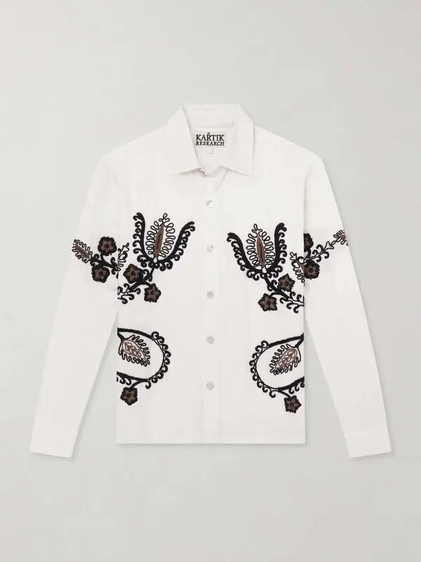 KARTIK RESEARCH Bead-embellished Embroidered Cotton-poplin Shirt