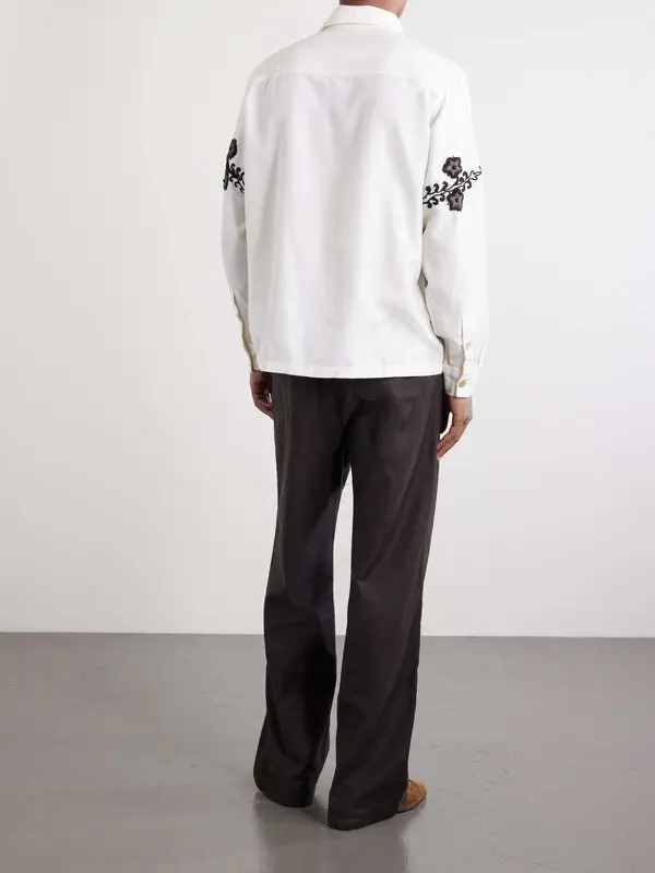 KARTIK RESEARCH Bead-embellished Embroidered Cotton-poplin Shirt