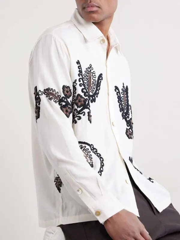 KARTIK RESEARCH Bead-embellished Embroidered Cotton-poplin Shirt