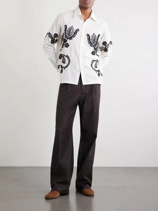KARTIK RESEARCH Bead-embellished Embroidered Cotton-poplin Shirt