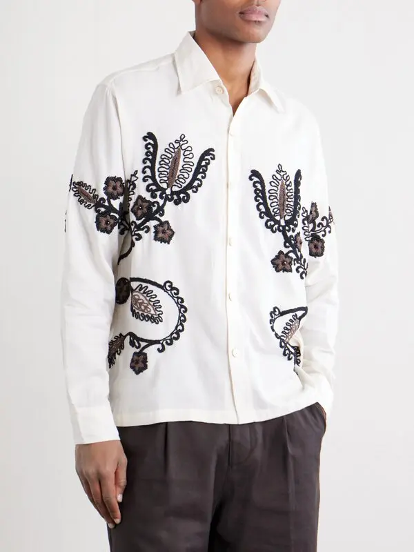 KARTIK RESEARCH Bead-embellished Embroidered Cotton-poplin Shirt