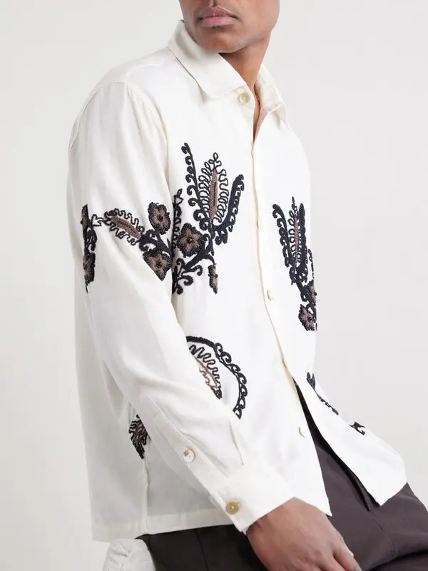KARTIK RESEARCH Bead-embellished Embroidered Cotton-poplin Shirt