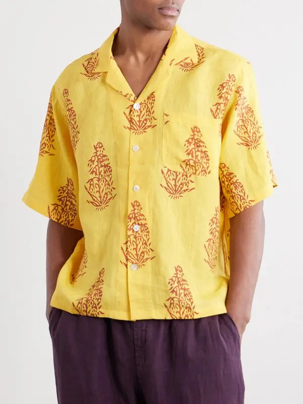 KARTIK RESEARCH Camp-collar Printed Linen Shirt