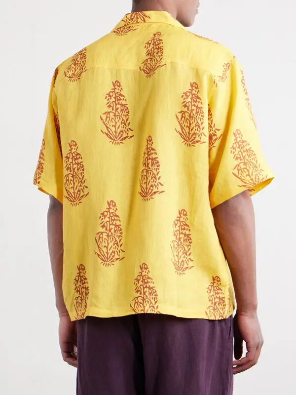 KARTIK RESEARCH Camp-collar Printed Linen Shirt