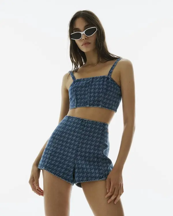 Perfect Moment Houndstooth Denim Shorts - Denim-houndstooth