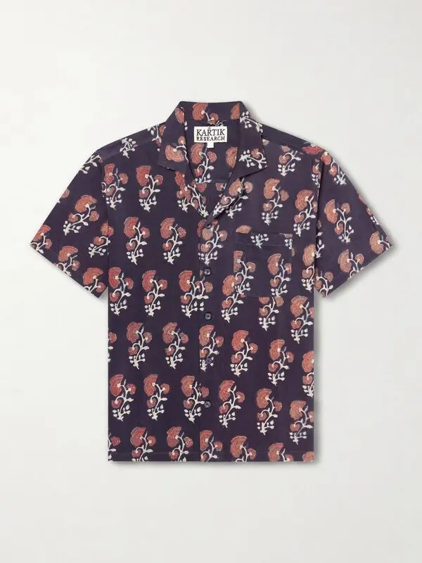 KARTIK RESEARCH Camp-collar Floral-print Silk Shirt - Black