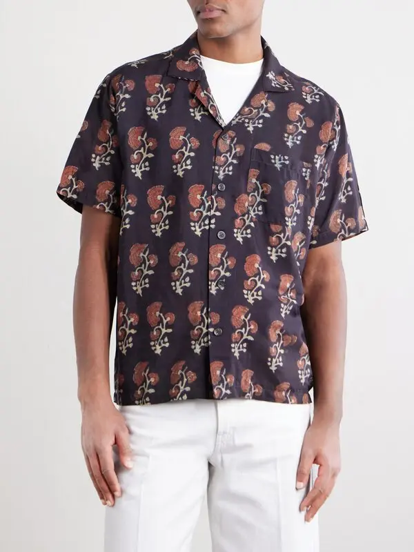 KARTIK RESEARCH Camp-collar Floral-print Silk Shirt - Black