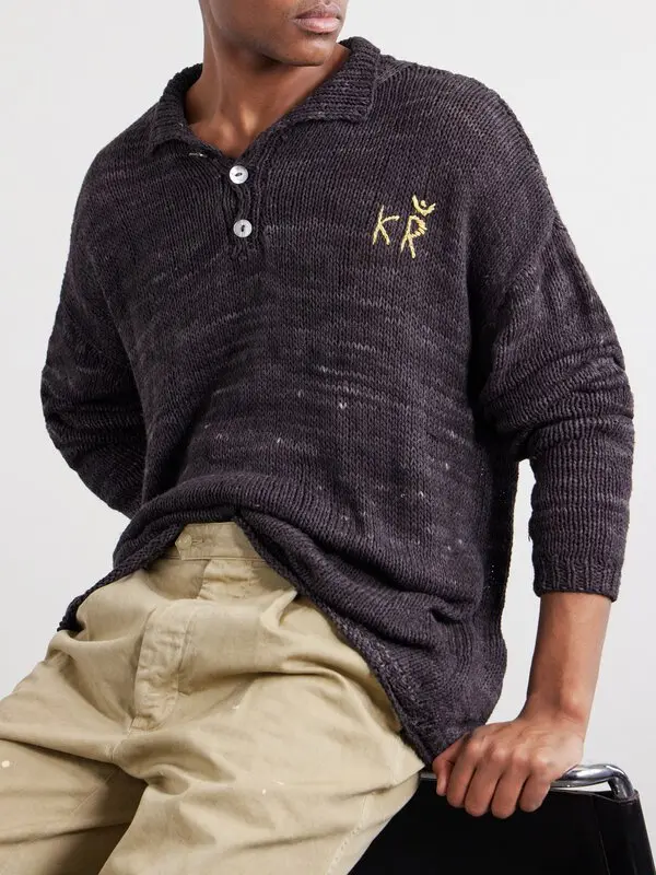 KARTIK RESEARCH Eri Logo-embroidered Knitted Silk Polo Shirt