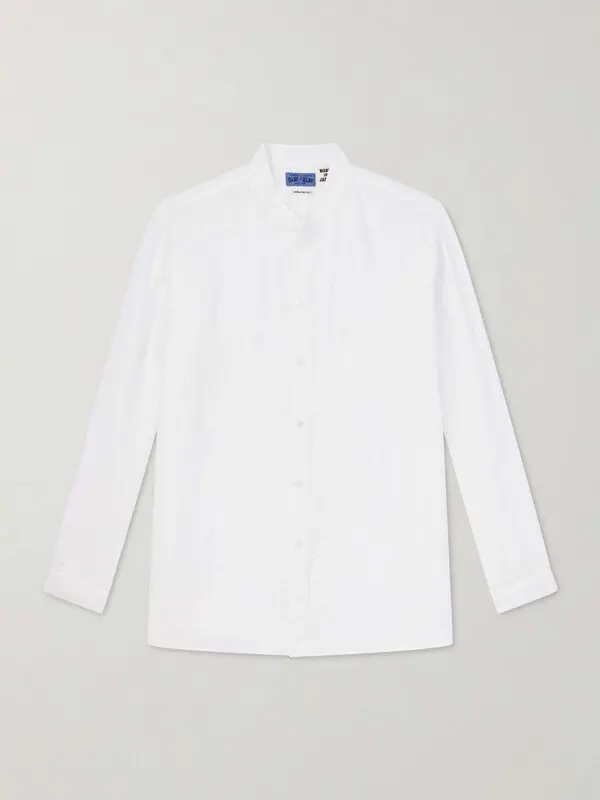 Blue Blue Japan Grandad-collar Linen Shirt