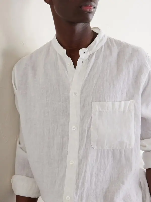 Blue Blue Japan Grandad-collar Linen Shirt