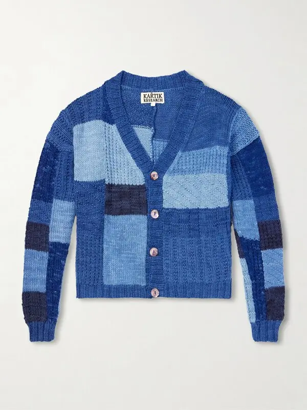 KARTIK RESEARCH Patchwork Wool Cardigan - Blue