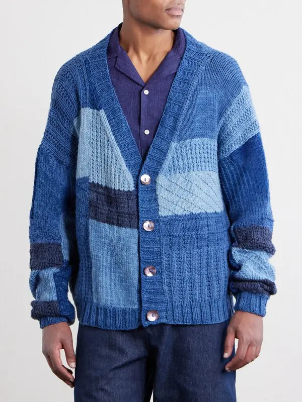 KARTIK RESEARCH Patchwork Cable-knit Wool Cardigan