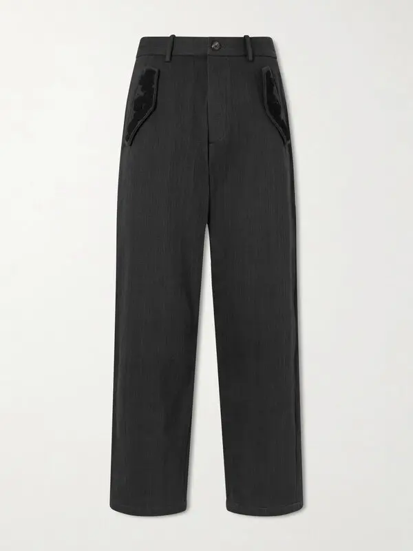 KARTIK RESEARCH Straight-leg Embroidered Cotton-twill Trousers - Black