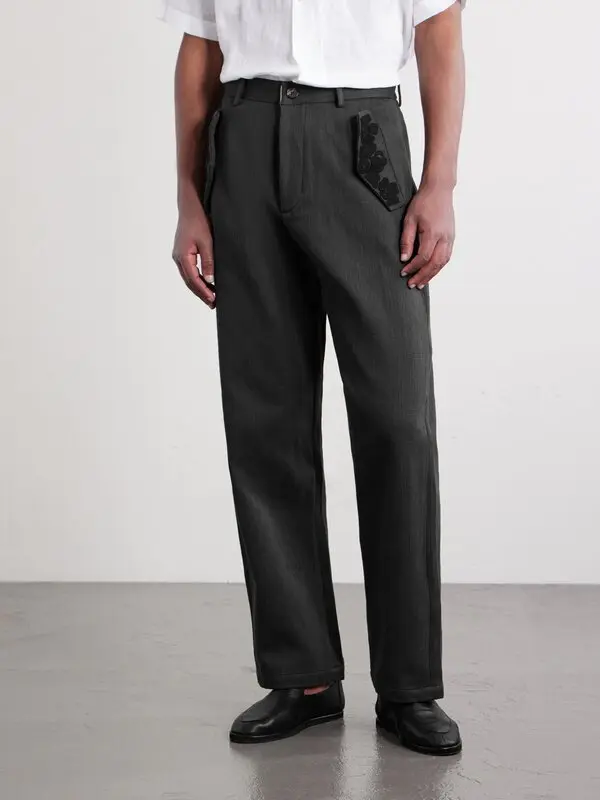 KARTIK RESEARCH Straight-leg Embroidered Cotton-twill Trousers