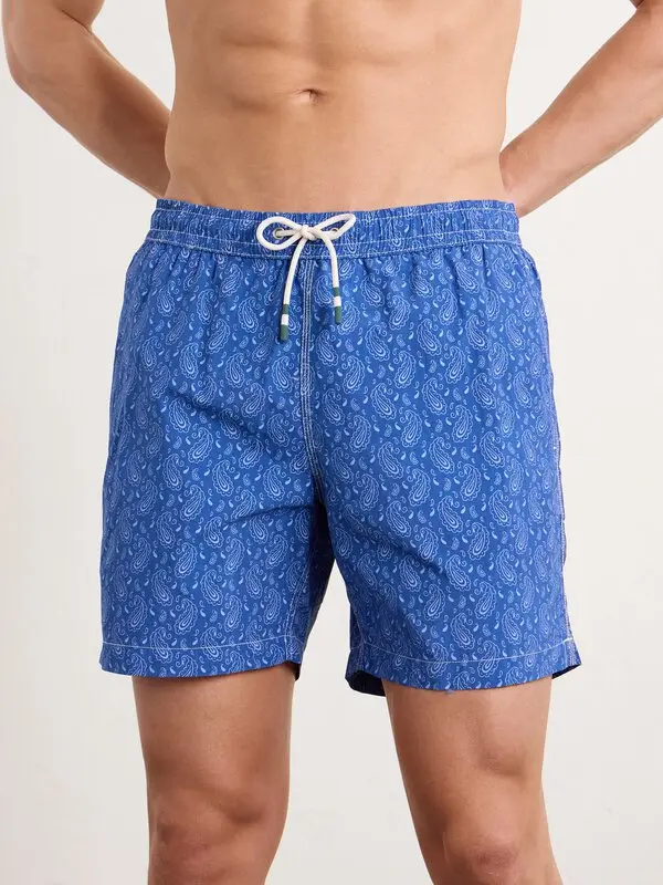 Hartford Straight-leg Mid-length Printed Swim Shorts - Blue